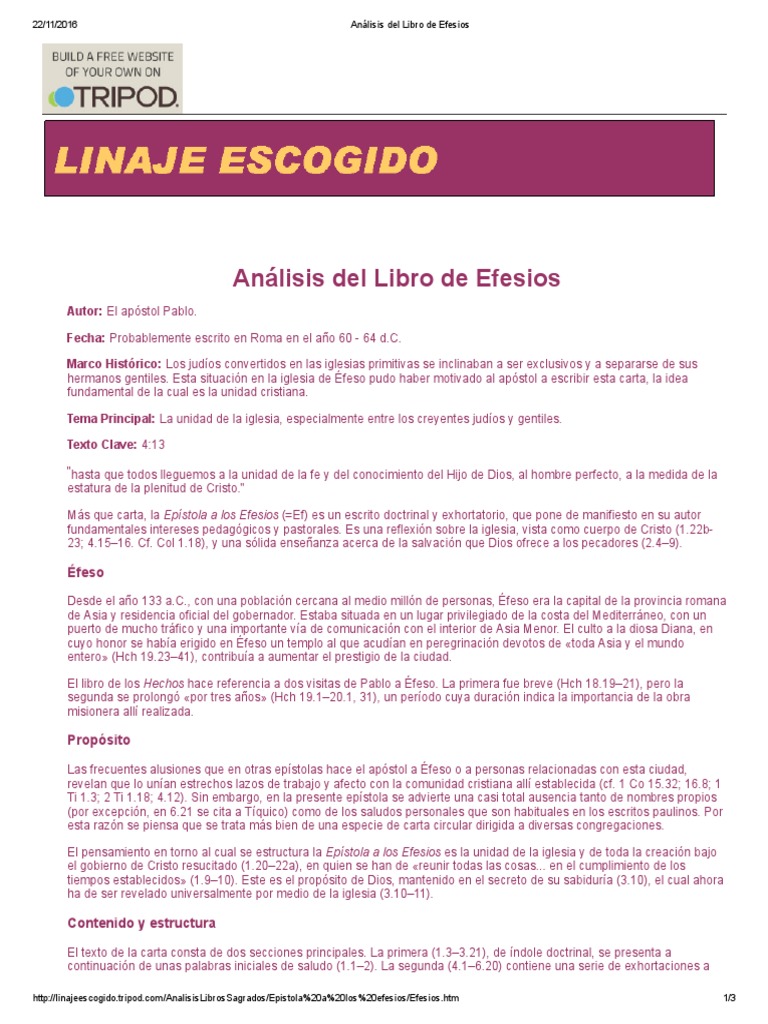 Análisis Del Libro de Efesios | Descargar gratis PDF | Epístola a los efesios | Pablo el apóstol