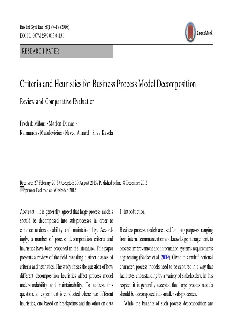 Criteria and Heuristics For Business Process Model Decomposition ...