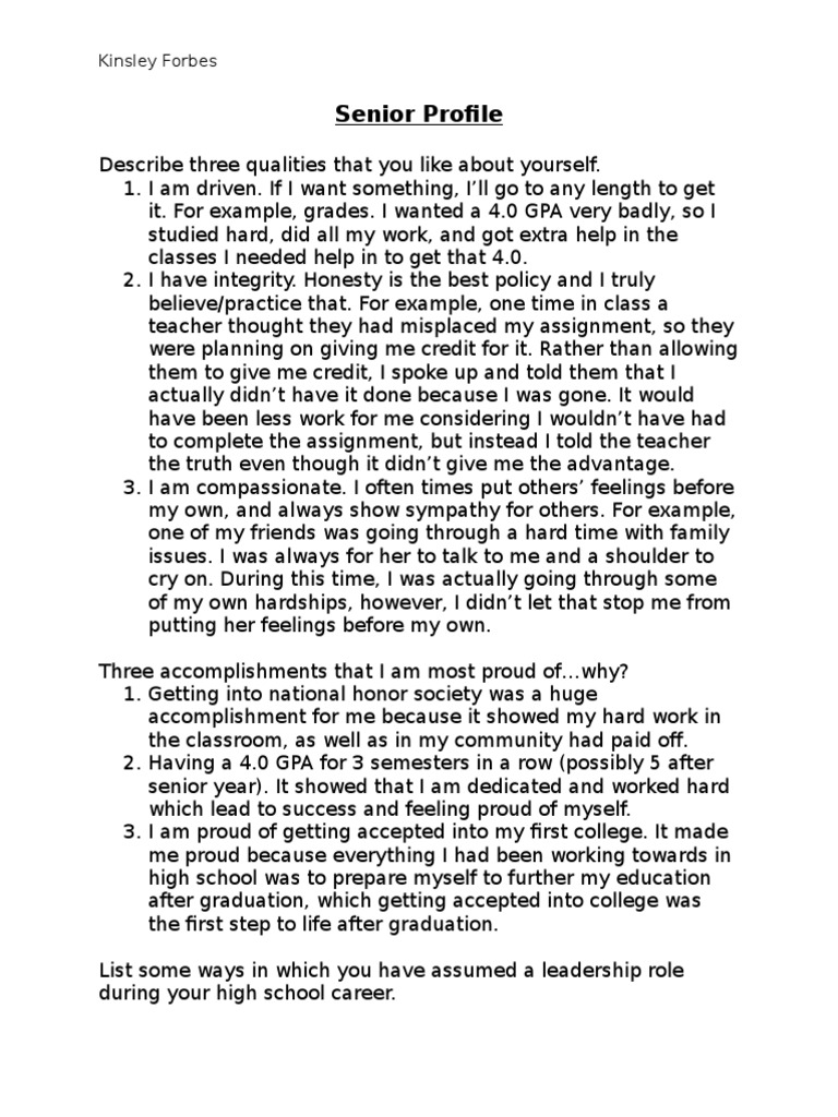 Senior Profile | PDF | Cognition | Further Education