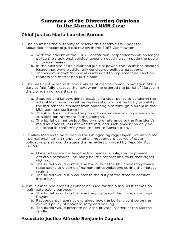 Summary of The Dissenting Opinions | PDF | Judiciaries | Jurisprudence