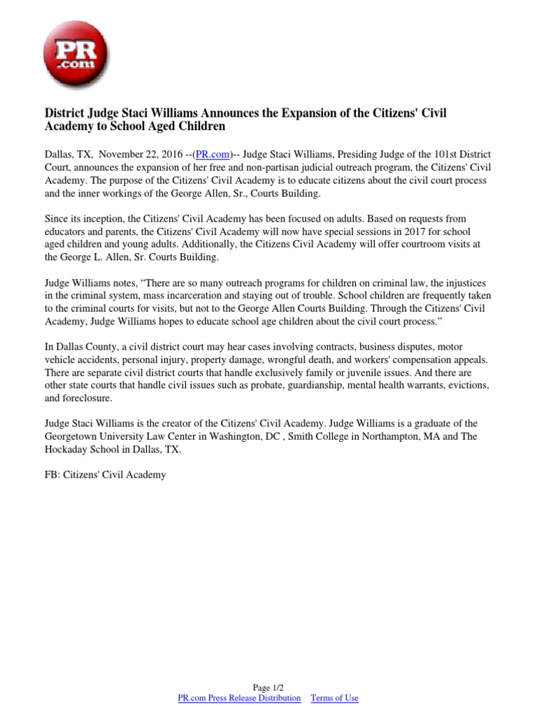District Judge Staci Williams Announces The Expansion of The Citizens ...