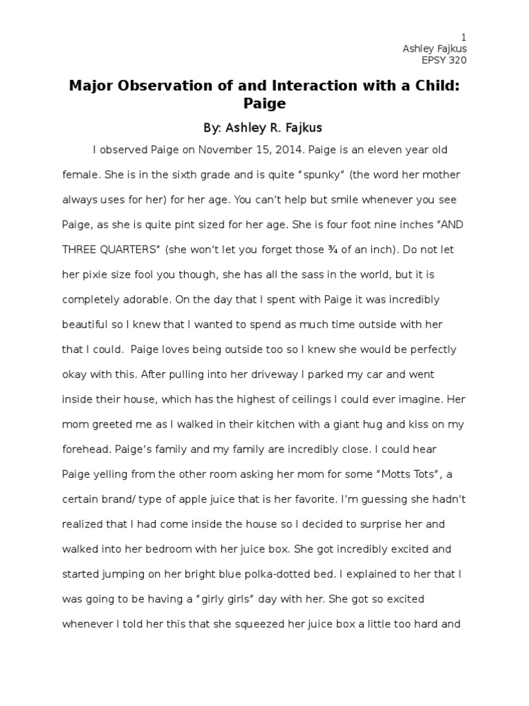 Major Observation of and Interaction With A Child Final | PDF ...