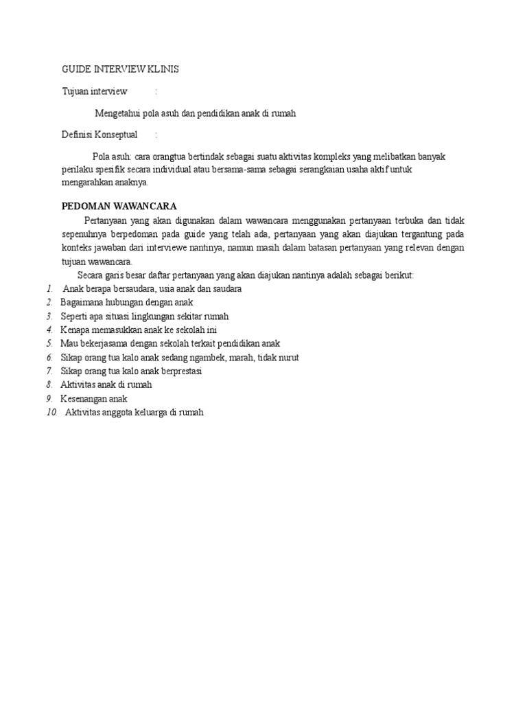Guide Interview Klinis | PDF