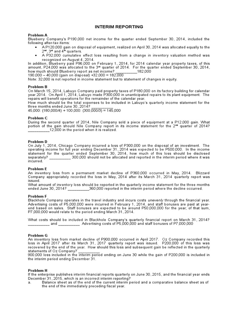 Interim Reporting: Problem A | PDF