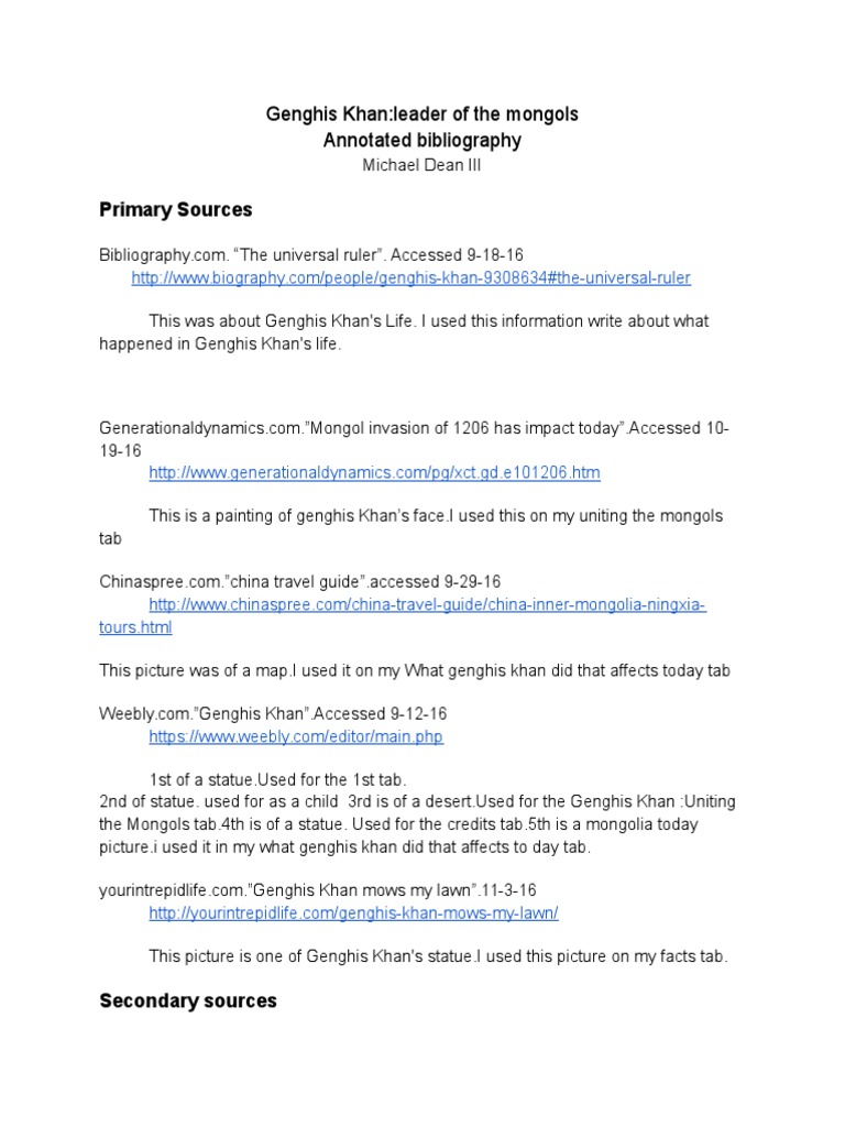 Primary Sources: Genghis Khan:leader of The Mongols Annotated ...