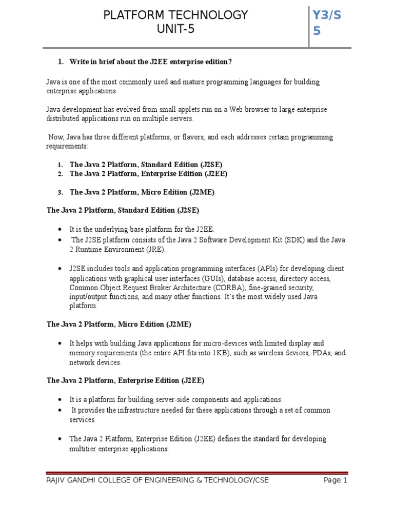 Unit 5:j2ee | Download Free PDF | Enterprise Java Beans | Java Server Pages