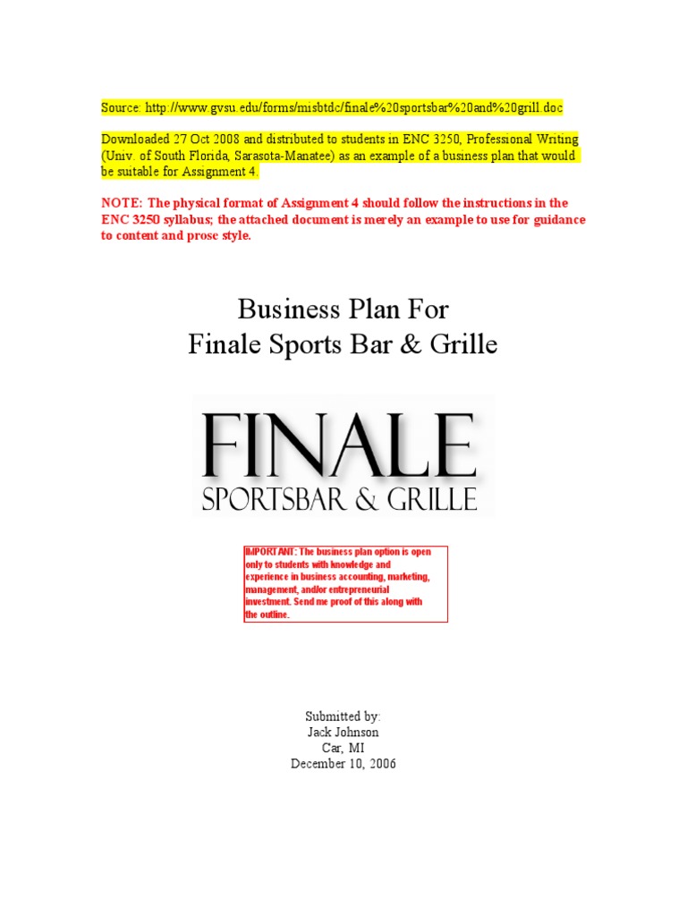 Sports Bar Business Plan | PDF | Restaurants | Waiting Staff