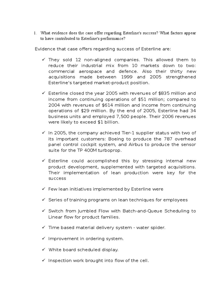 Esterline Case | PDF | Lean Manufacturing | Inventory