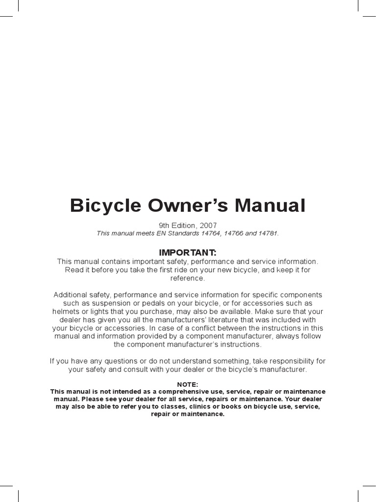 Bicycle Owner's Manual Overview | PDF | Vehicle Parts | Human Powered ...