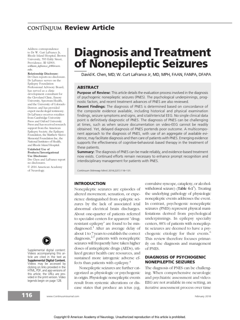 6-Diagnosis and Treatment of Nonepileptic Seizures.11 | PDF | Epilepsy ...