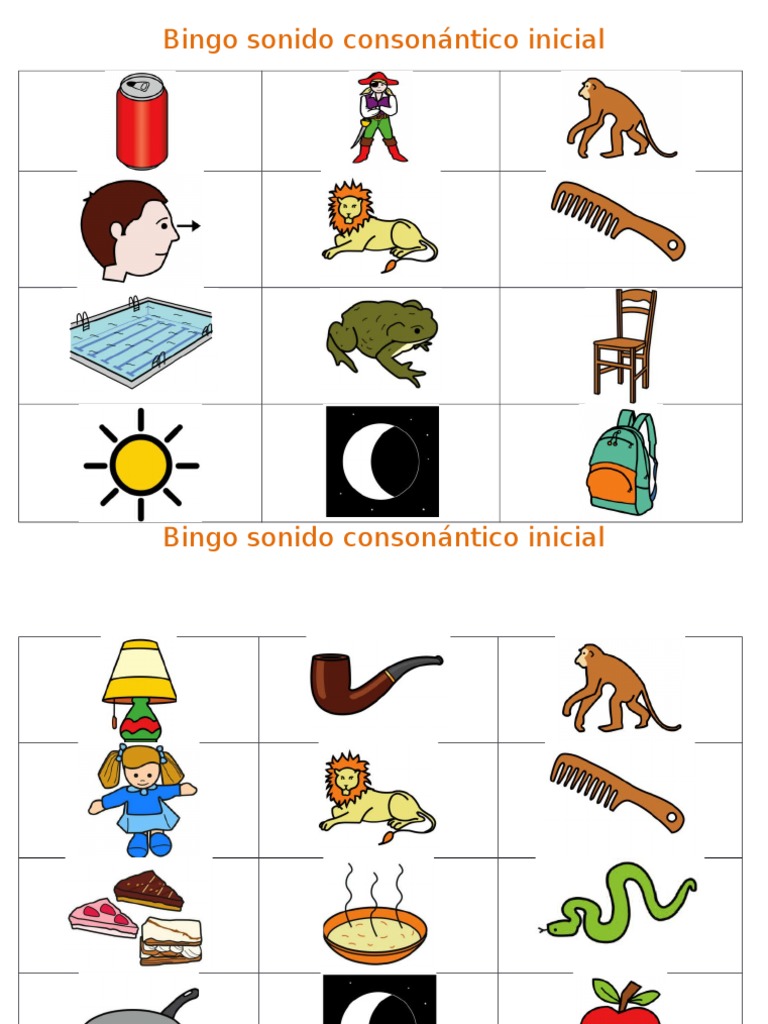 Bingo Sonido Consonántico Inicial | PDF
