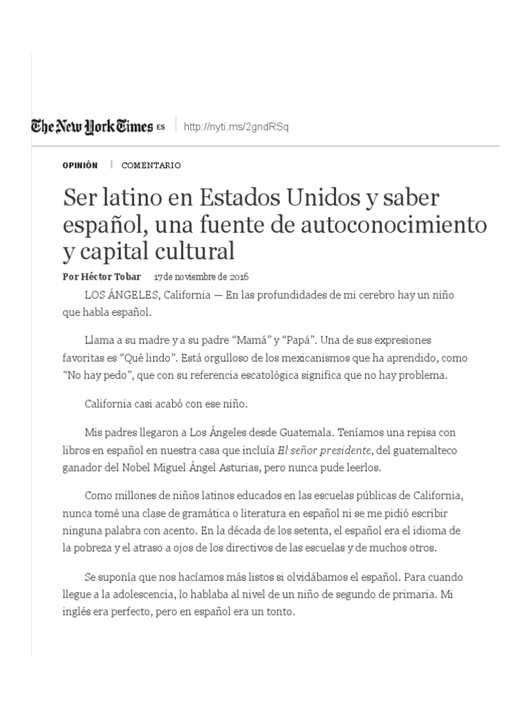 Ser Latino en Estados Unidos y Saber Es... Ocimiento y Capital Cultural ...
