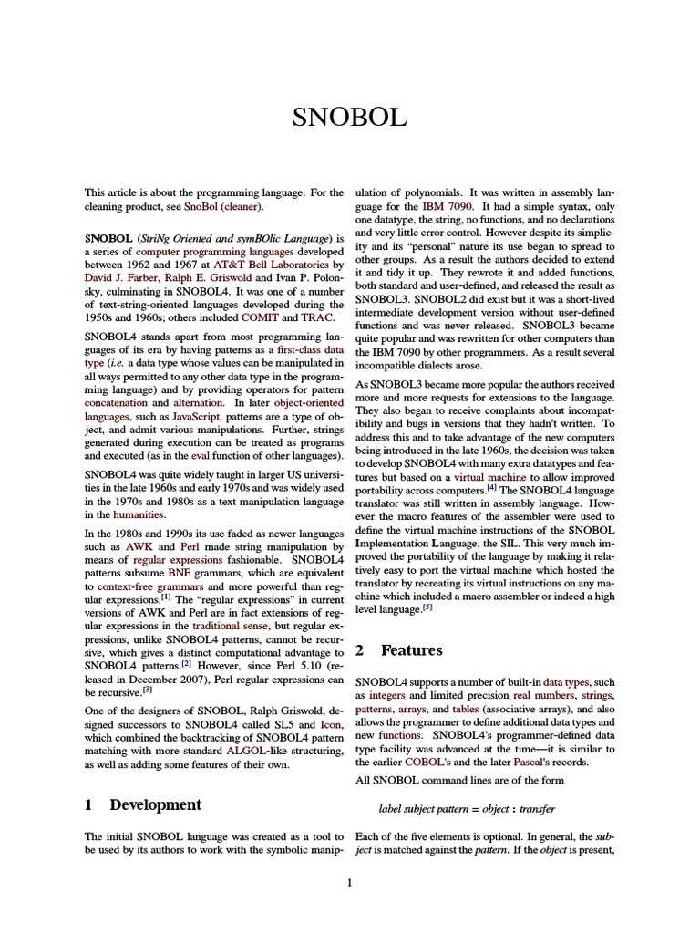 An Overview of the Powerful Text Manipulation Language SNOBOL and its Key Features | PDF ...