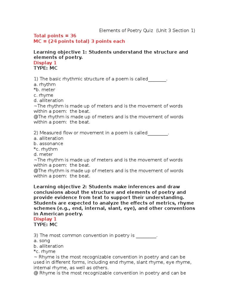 English Elements of Poetry Quiz | PDF | Poetry | Syllable