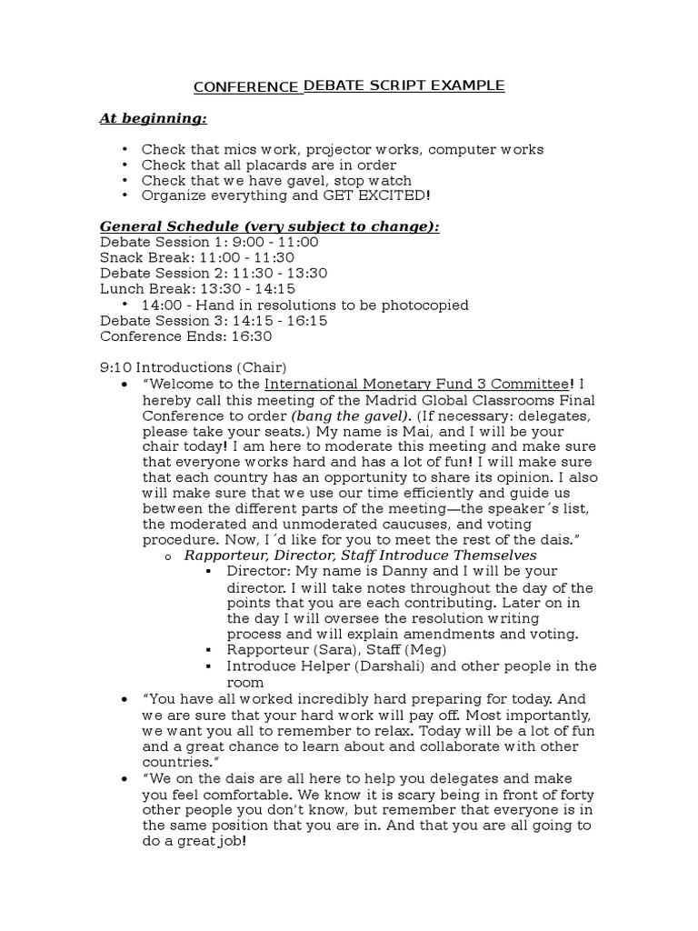 GC Conference Detailed Script Schedule Example | PDF | Caucus ...