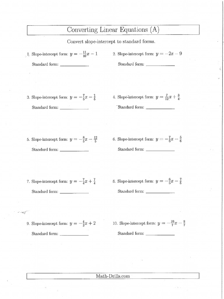 Convert From Slope Intercept To Standard Form | PDF