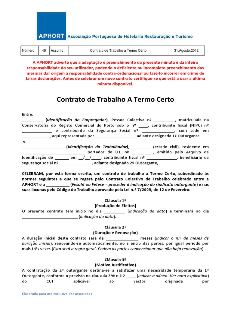 48 Contrato Trabalho Termo Certo | PDF | Trabalho temporário | Férias trabalhistas