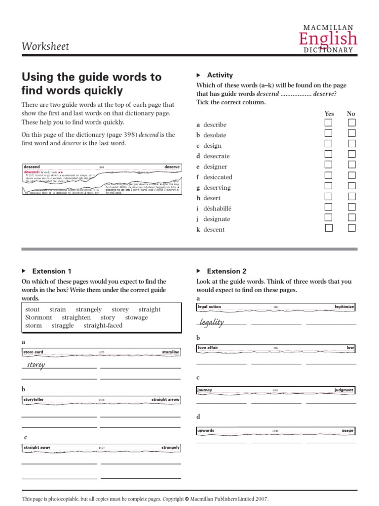 English: Using The Guide Words To Find Words Quickly | PDF | Syntactic ...