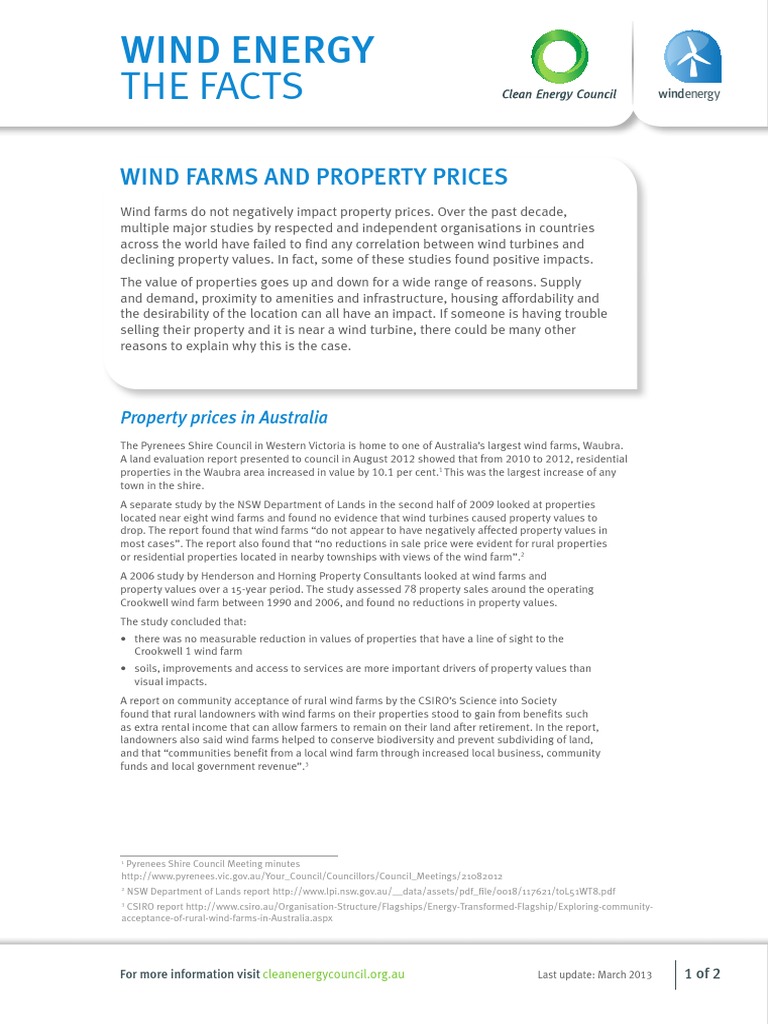 Wind Energy Fact Sheet 2 Wind Farms and Property Prices | PDF | Wind ...