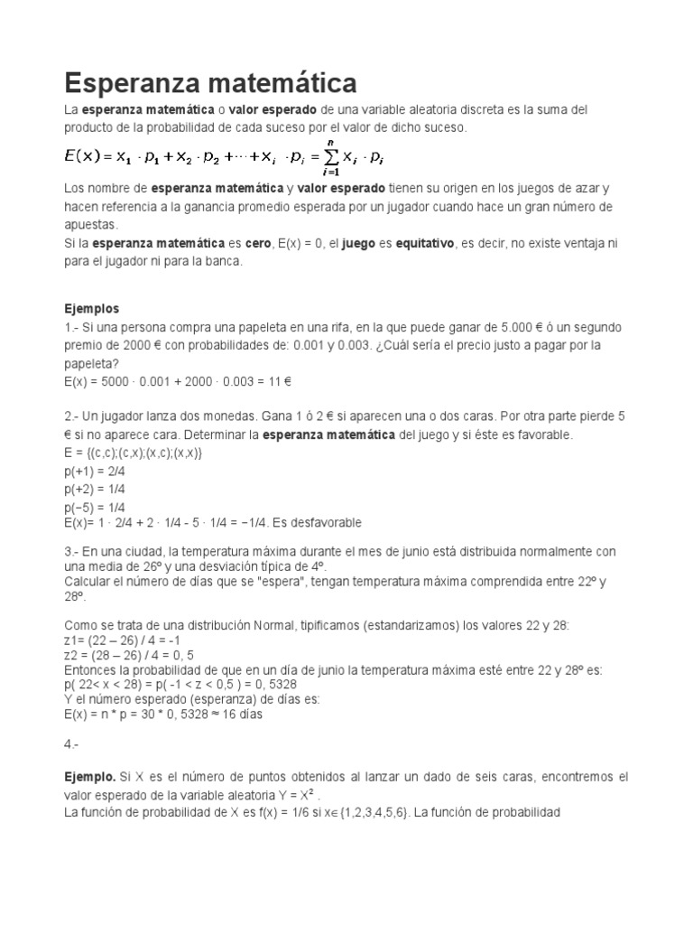 Introducción a la Esperanza Matemática | PDF | Valor esperado ...