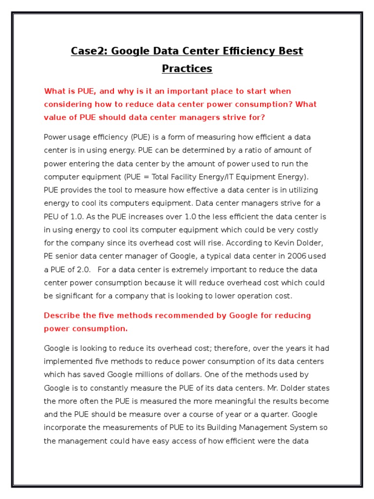 Case2 Google Data Center Efficiency Best Practices | PDF | Data Center ...