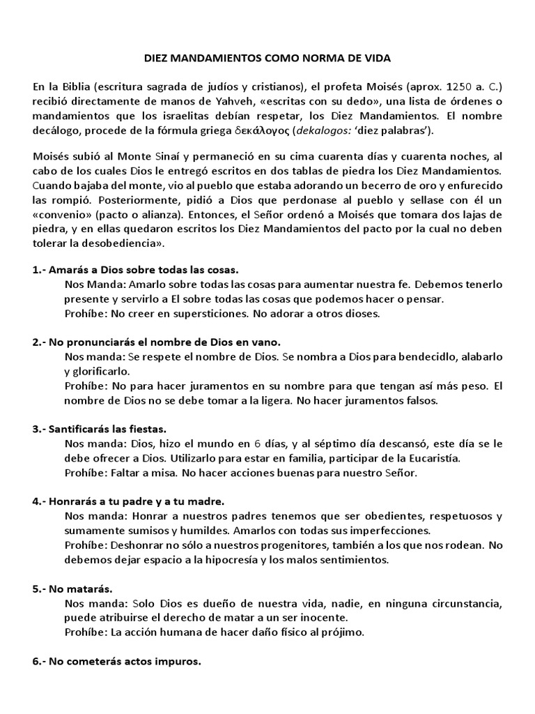 Diez Mandamientos Como Norma de Vida | PDF | Diez Mandamientos | Creencia religiosa y doctrina