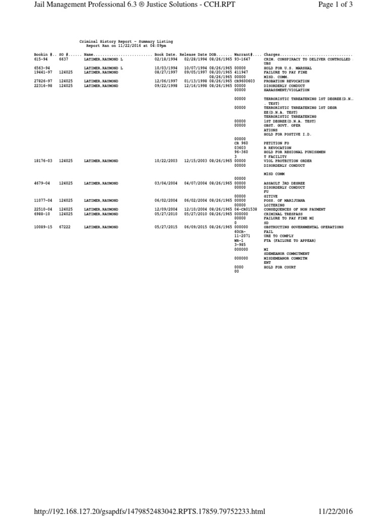 Raymond Latimer PCRDF Book-In History | PDF