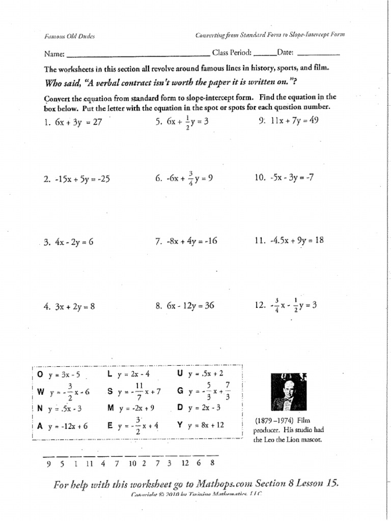 Standard Form To Slope Intercept Form | PDF
