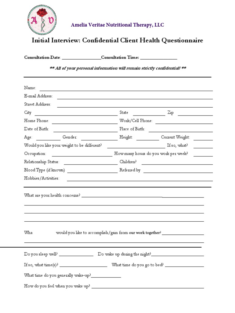 Initial Interview-Confidential Client Health Questionnaire Av-Ntp | PDF ...
