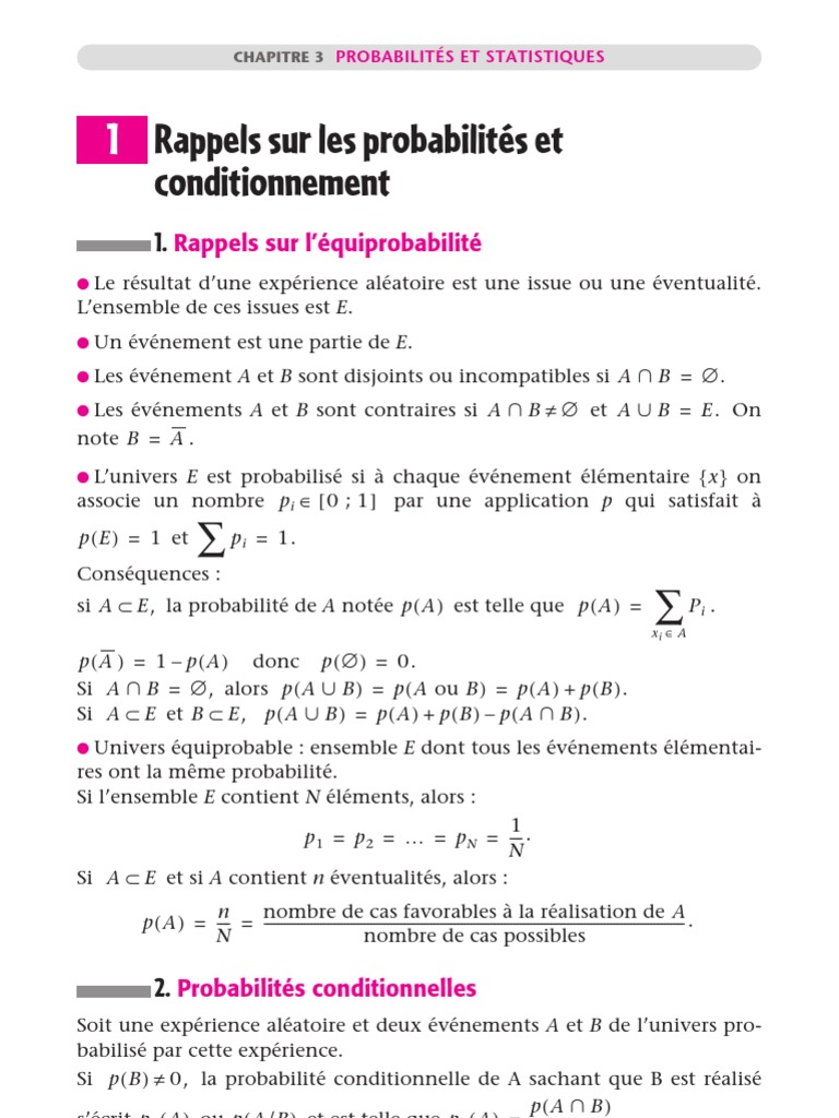 Probabilités et Statistiques Essentielles | PDF | Loi de probabilité ...