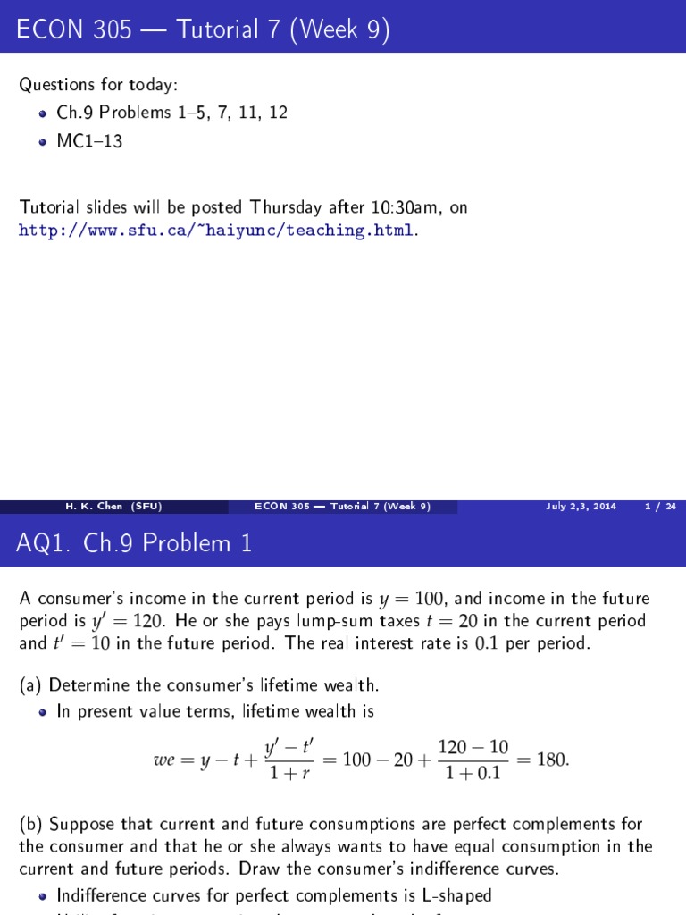 ECON 305 Tutorial 7 Solutions | PDF | Taxes | Interest