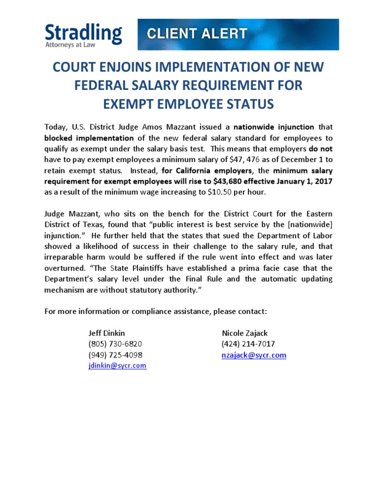Client Alert - Court Enjoins Implementation of New Federal Salary ...
