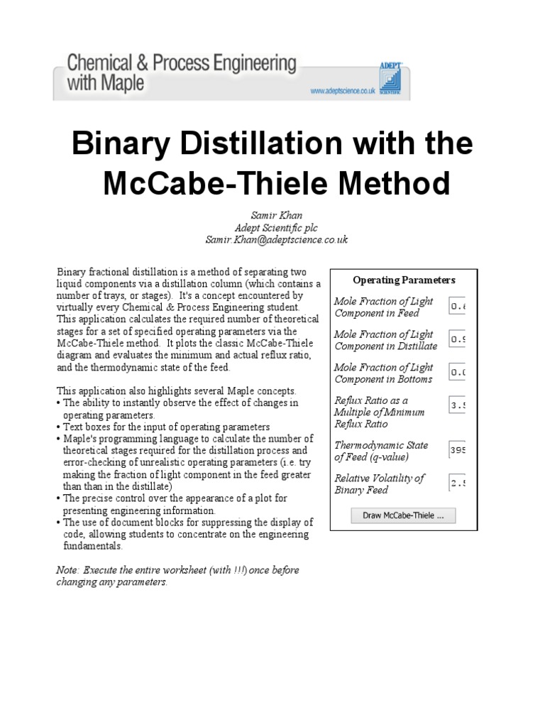 Binary Distillation With The Mccabe-Thiele Method | PDF