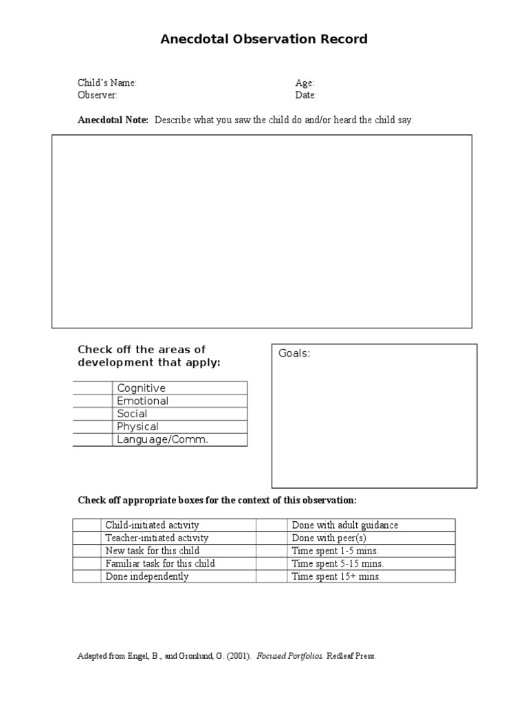 Anecdotal Observation Form | PDF