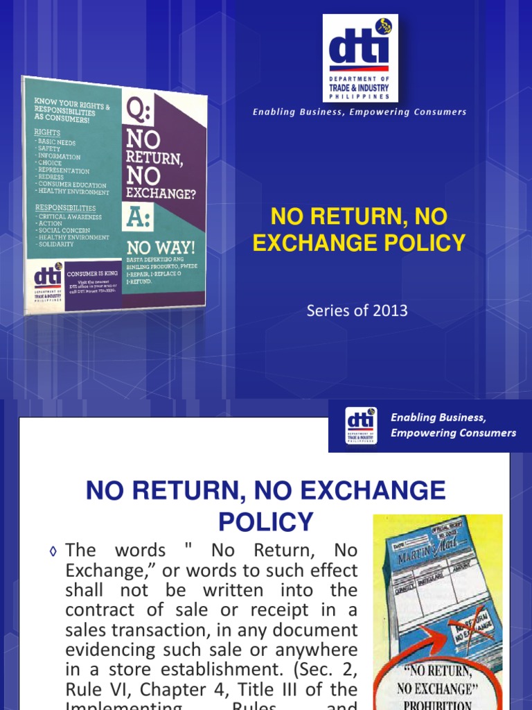 Prohibition of No Return, No Exchange Policy | PDF | Receipt | Implied ...