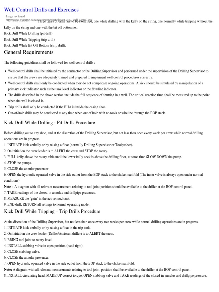 Well Control Drills and Exercises WIPER TRIP | PDF | Casing (Borehole ...