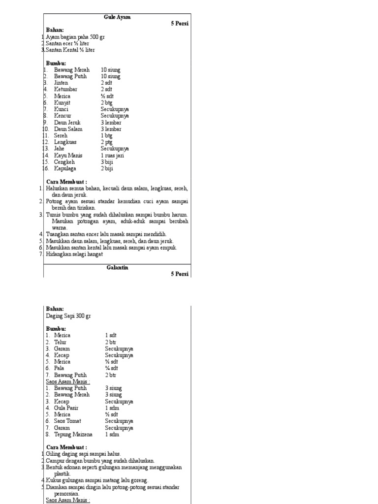 Standar Resep Makanan Rumah Sakit | PDF