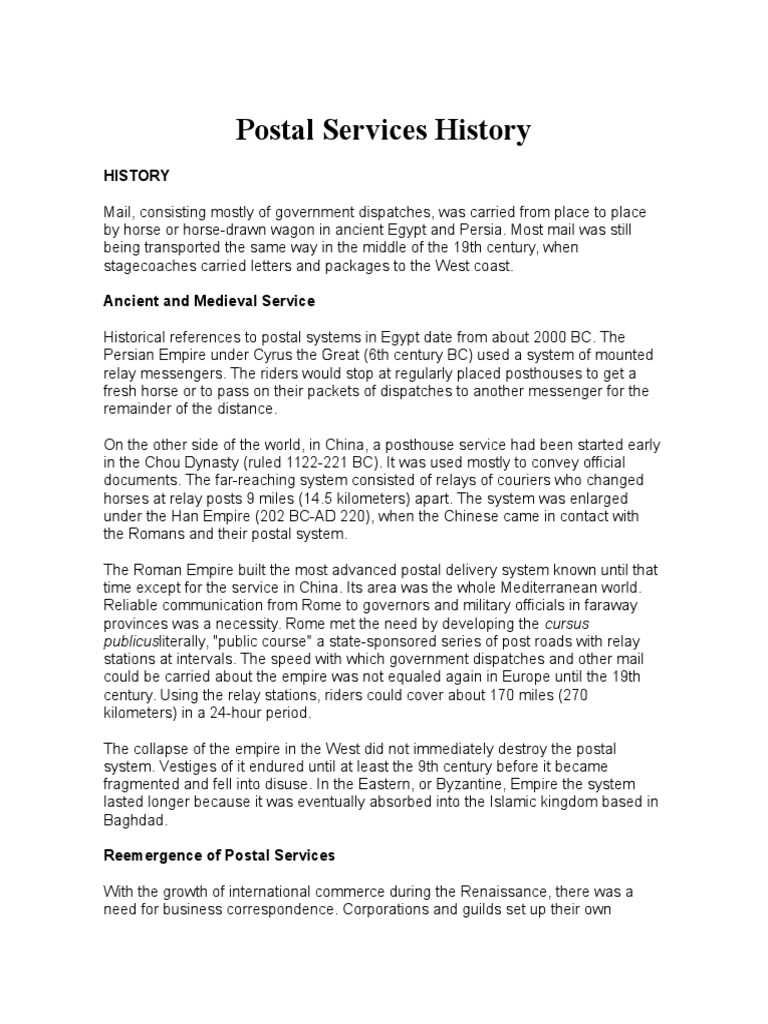 Postal Services History | PDF | Postage Stamp | Mail