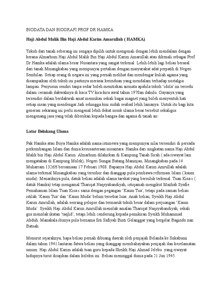 Biodata Dan Biografi Prof DR Hamka | PDF | Ilmu Sosial
