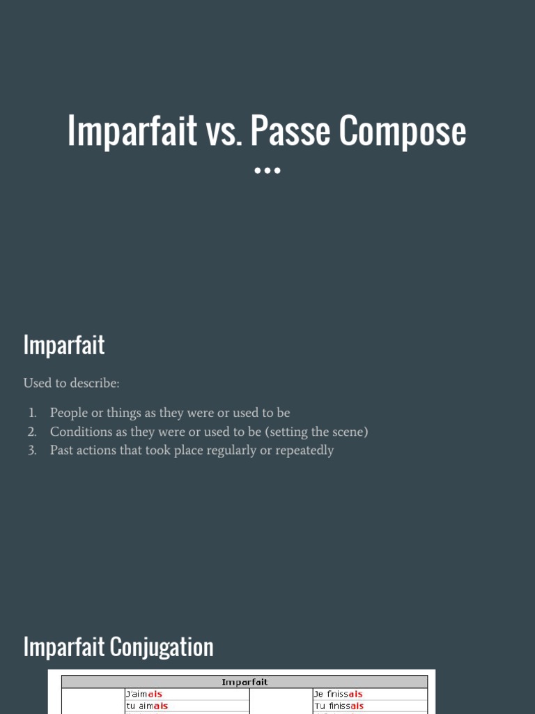 Imparfait Vs Passe Compose | PDF