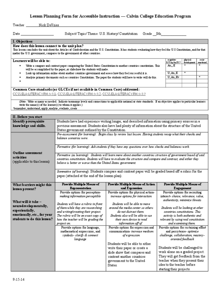 lessson plan 5 | Lesson Plan | Educational Assessment