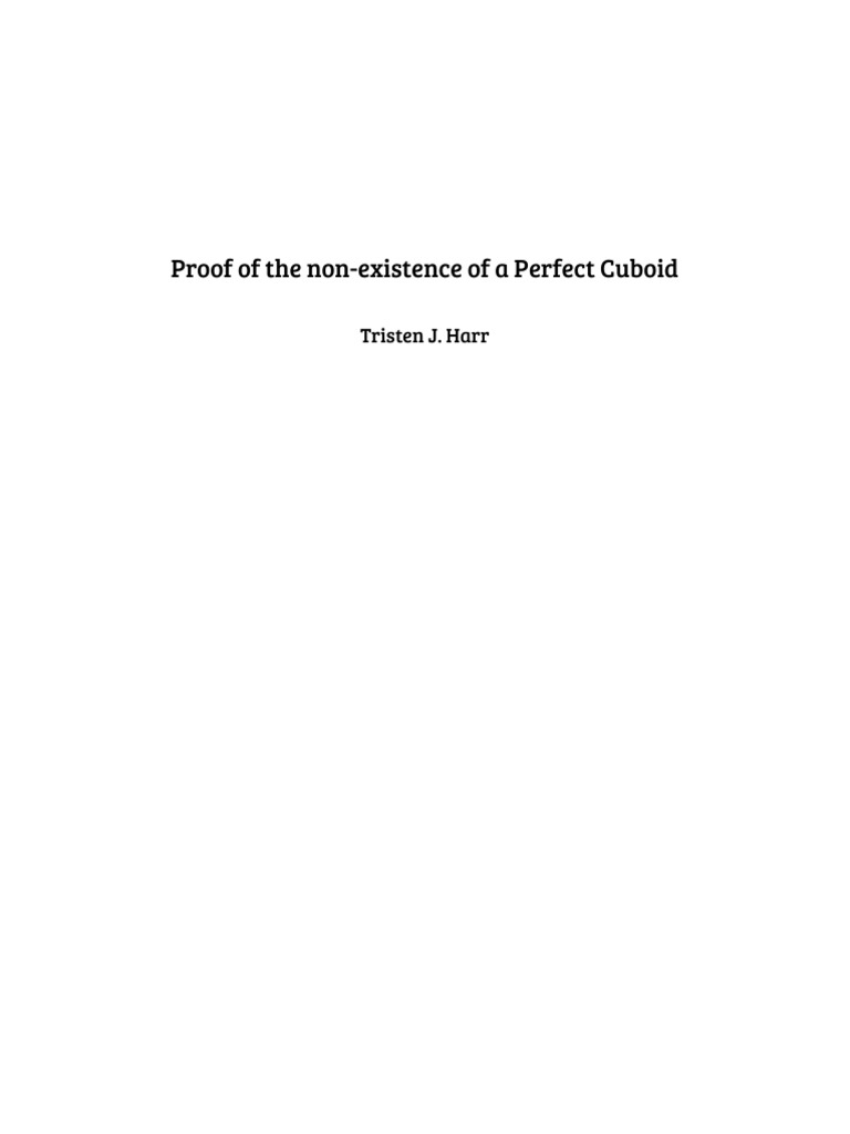 Proof of Non-Existence of Perfect Cuboid | PDF | Mathematical Proof ...