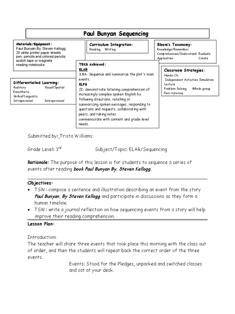 Paul Bunyan Sequencing 3-1 | PDF | Reading Comprehension | Reading ...