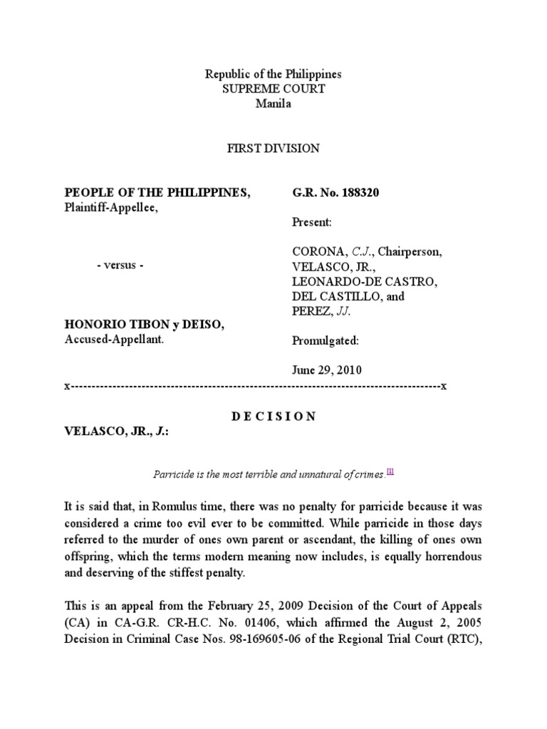 People V Tibon G.R. No. 188320 Parricide Case | PDF | Insanity Defense ...