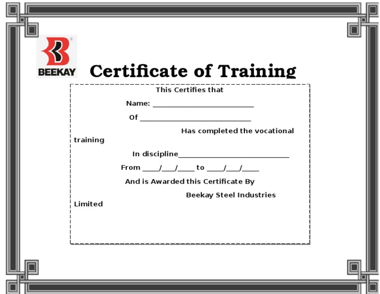 Vocational Training Certificate Template | PDF
