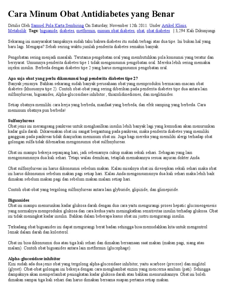 Cara Minum Obat Antidiabetes Yang Benar | PDF