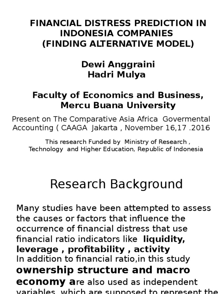 Financial Distress Prediction Models in Indonesia | PDF ...