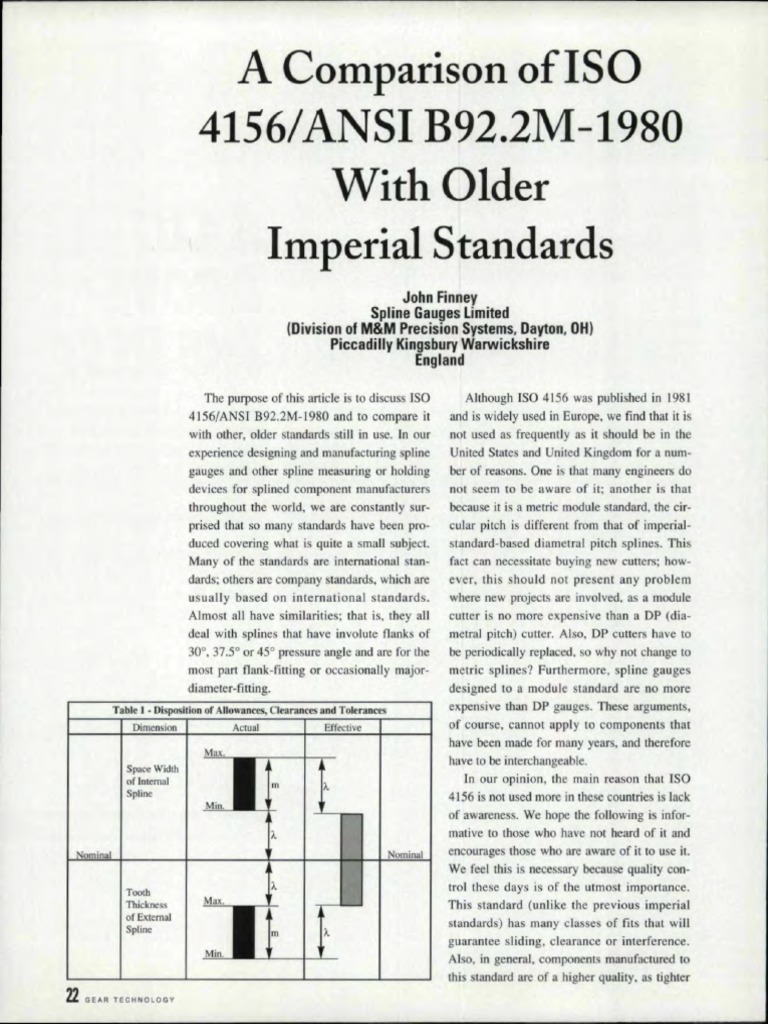 Comparison of ISO 4156 With Older Imperial Standards | PDF ...