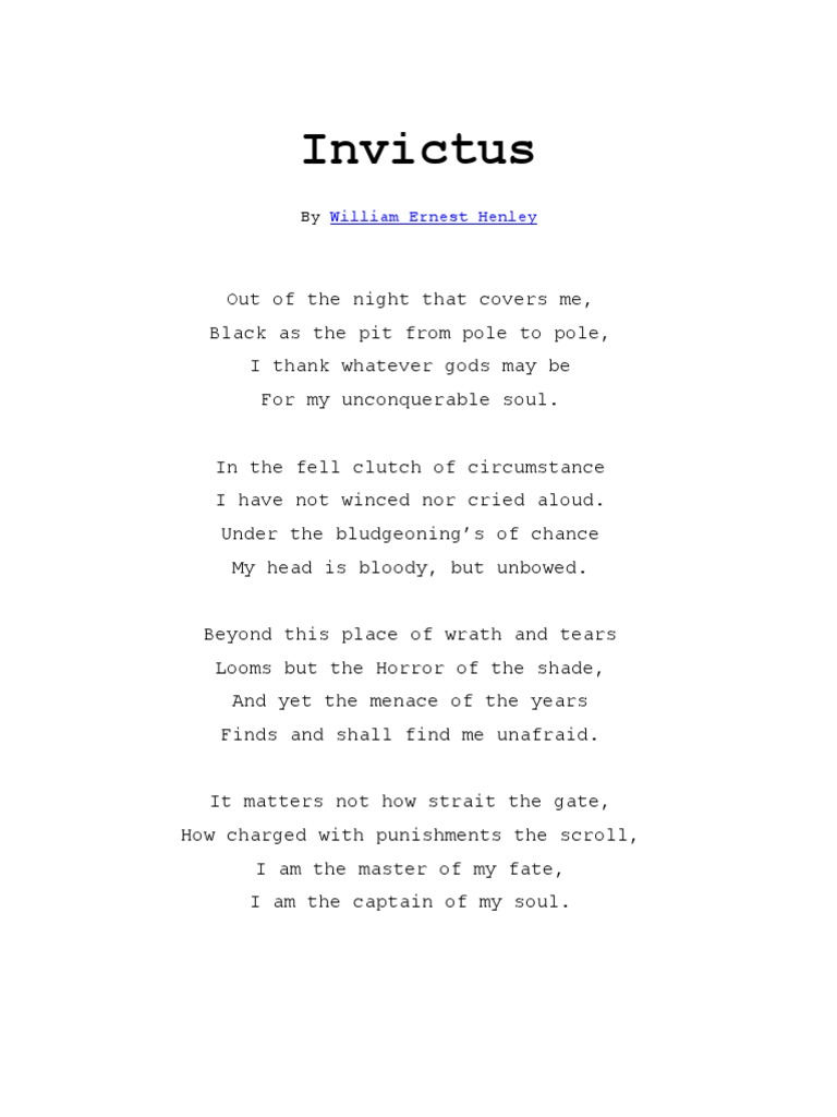 INVICTUS - by William Ernest Henley | PDF