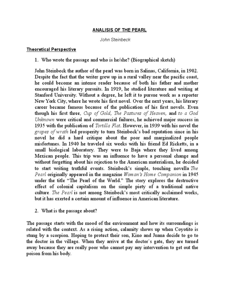 Analisis of The Pearl. | PDF | John Steinbeck | Religion And Belief